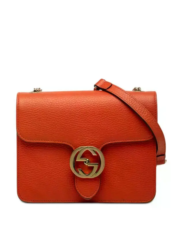 Gucci Calfskin Leather Interlocking G Crossbody Bag - Orange