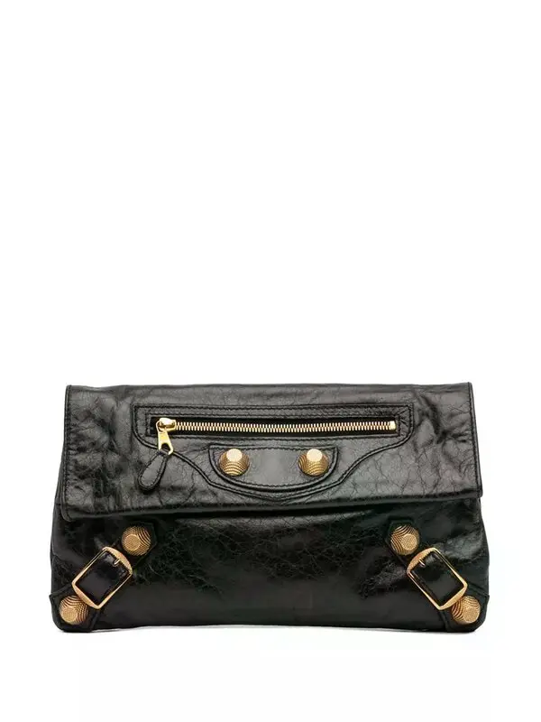 Balenciaga Lambskin Motocross Giant 21 Envelope Clutch Bag - Black