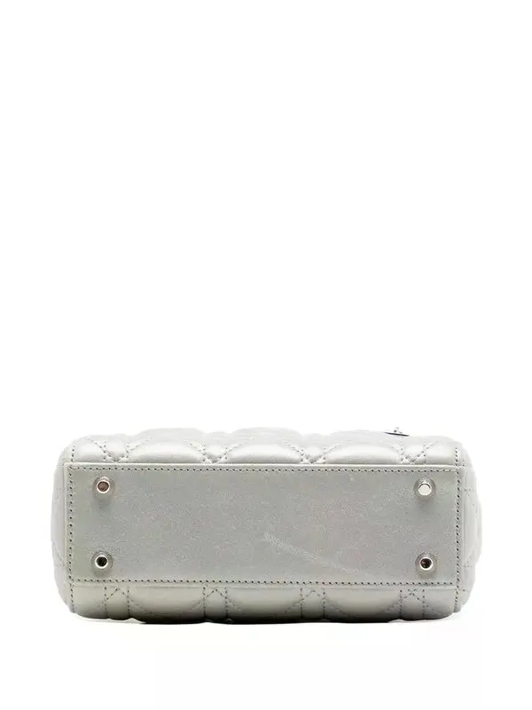 Dior Iridescent Lambskin Cannage Lady Satchel - Silver