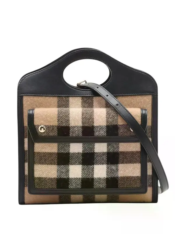 Burberry Mini Exploded Check Wool Pocket Satchel - Brown