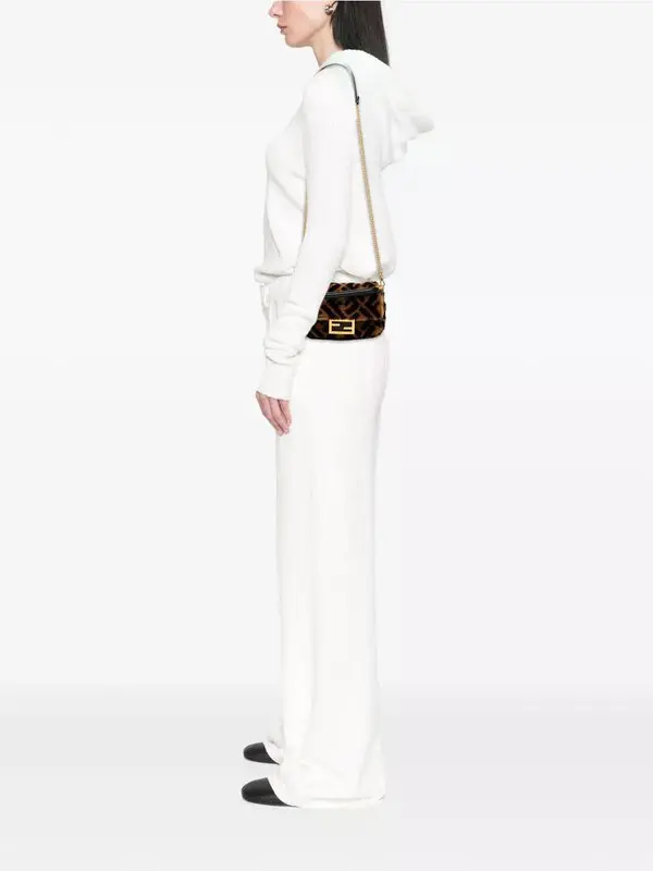 Fendi Mini Zucca Shearling Chain Baguette Satchel