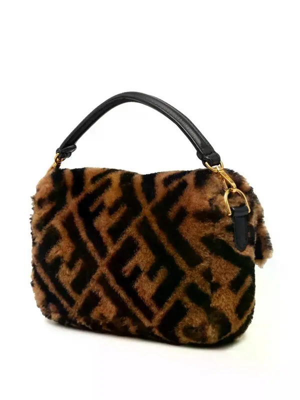 Fendi Mini Zucca Shearling Chain Baguette Satchel