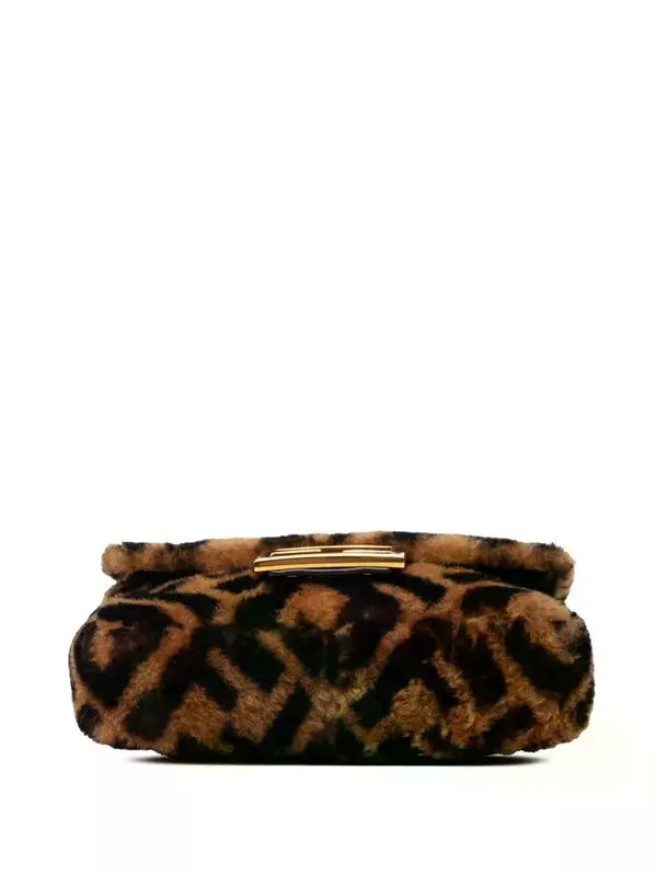 Fendi Mini Zucca Shearling Chain Baguette Satchel
