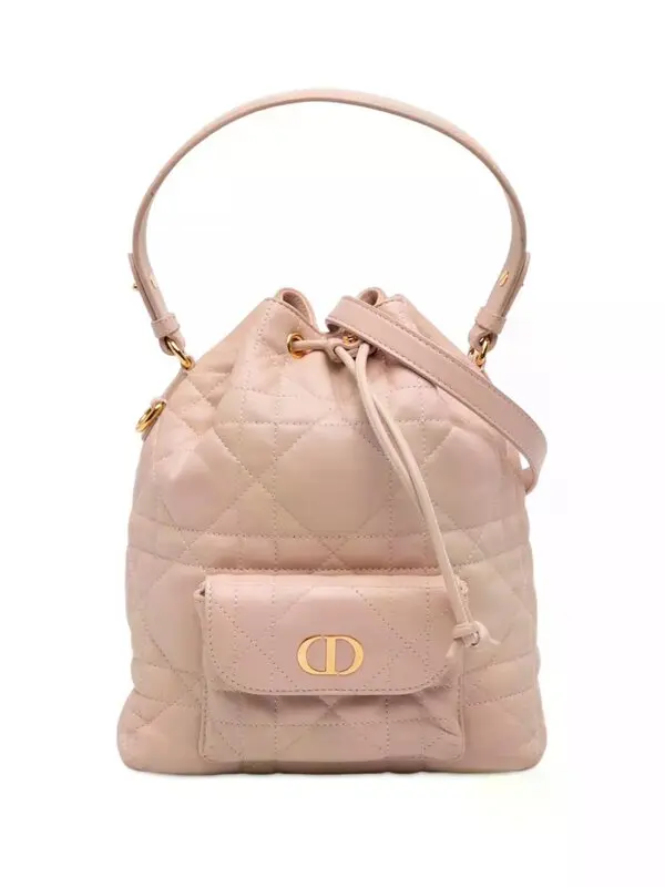 Dior Lambskin Macrocannage Caro Bucket Bag Satchel - Brown