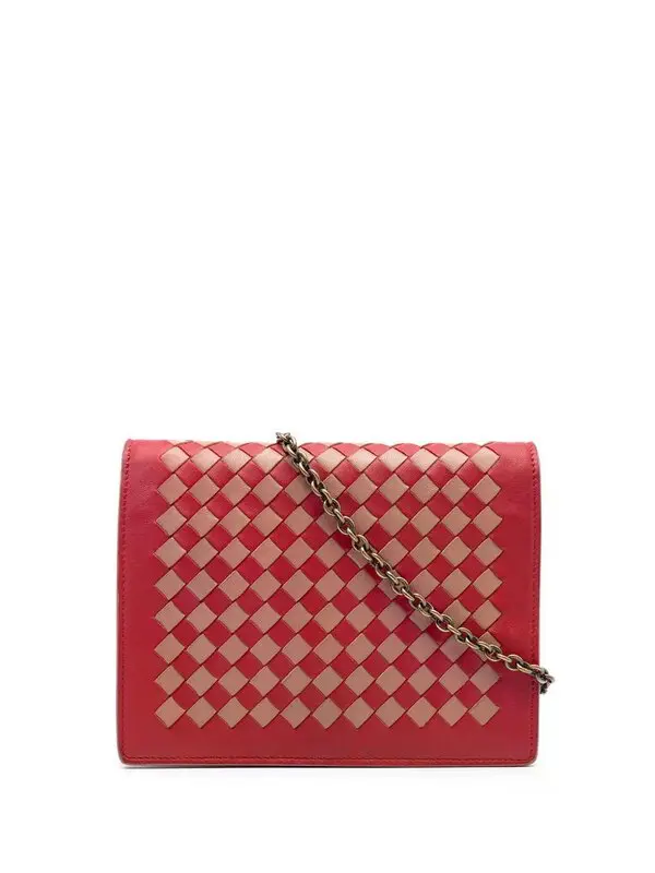 Bottega Veneta Woven Nappa Leather Wallet On Chain Crossbody Bag - Red