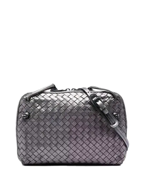 Bottega Veneta Metallic Nappa Intrecciato Nodini Crossbody Bag - Grey