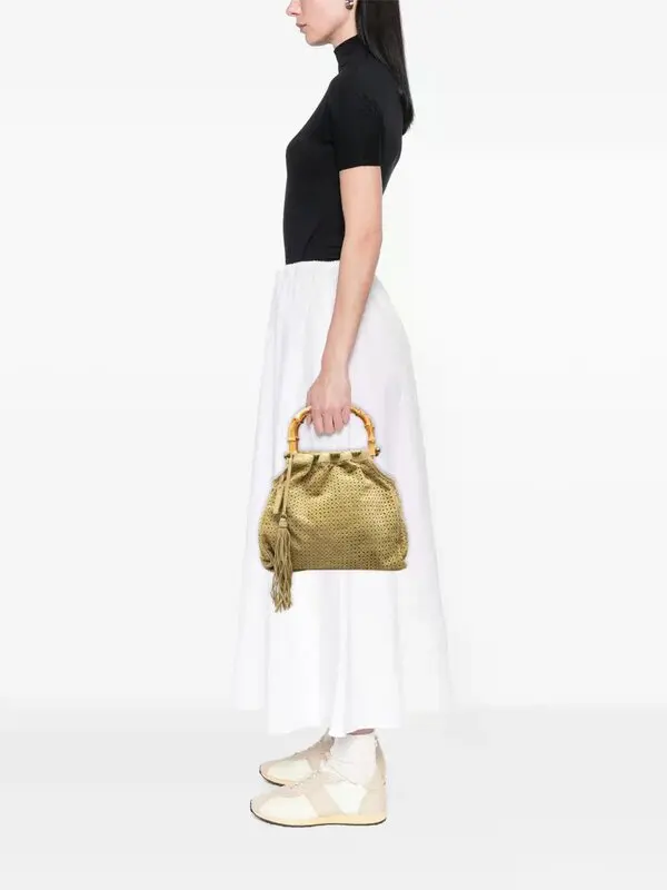 Miu Miu Laser Cut Suede Bamboo Top Handle Bag - Neutrals