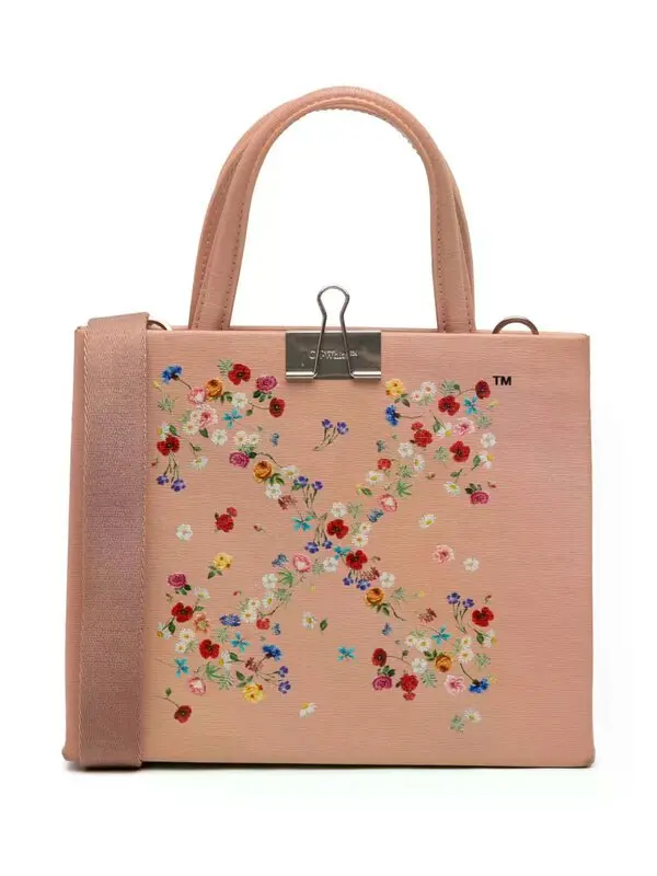 Off-White Calfskin Box Flower Arrow Satchel - Brown