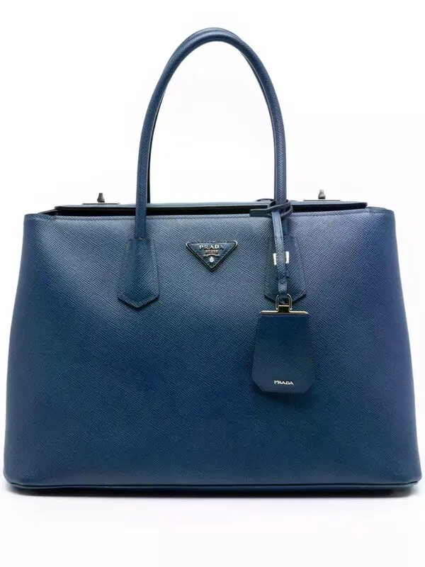 Prada Saffiano Cuir Turnlock Twin Satchel - Blue