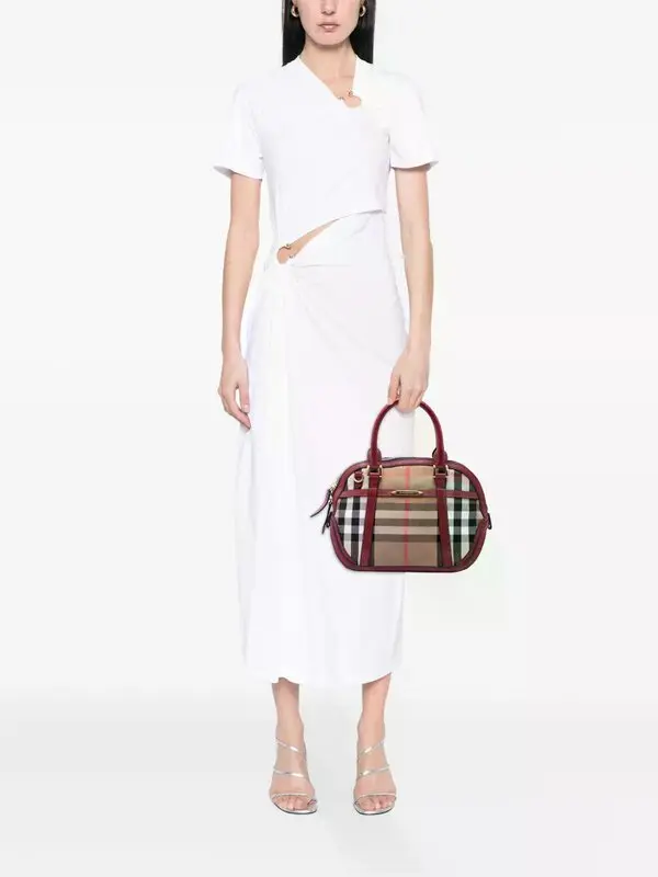 Burberry Leather Trimmed House Check Canvas Bridle Orchard Satchel - Brown