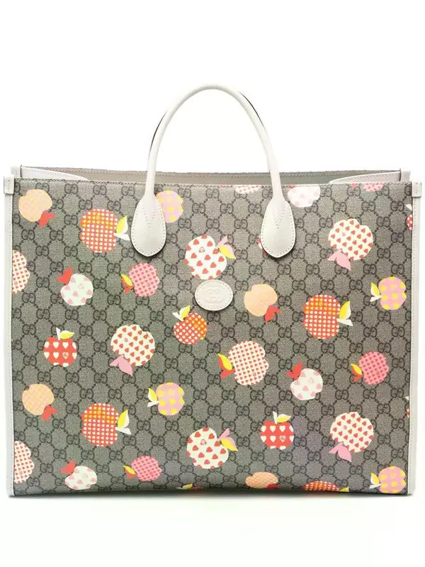 Gucci Gg Supreme Les Pommes Tote Satchel - Neutrals