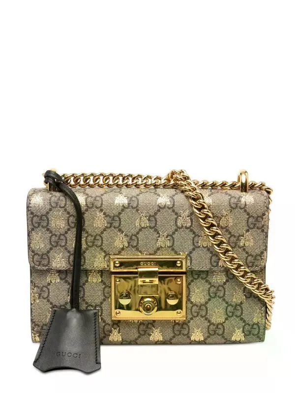 Gucci Small Gg Supreme Bee Padlock Crossbody Bag - Neutrals