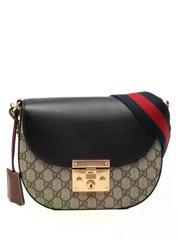 Gucci Gg Supreme Web Padlock Crossbody Bag - Neutrals