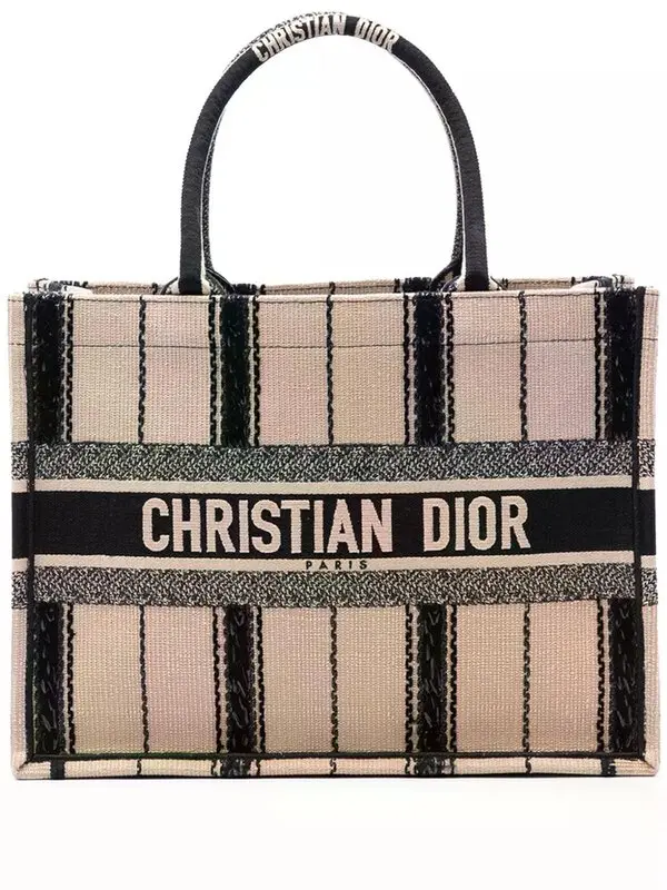 Dior Medium Embroidered Canvas Bayadere Book Tote Bag - Neutrals