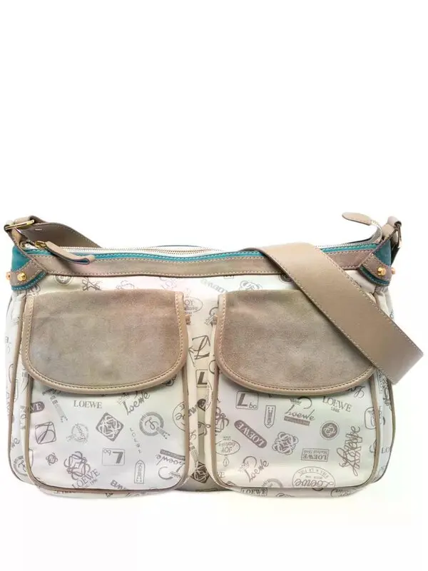 Loewe 160th Anniversary Suede Trimmed Canvas Crossbody Bag - Neutrals