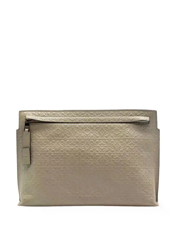 Loewe Embossed Anagram Leather Clutch Bag - Neutrals