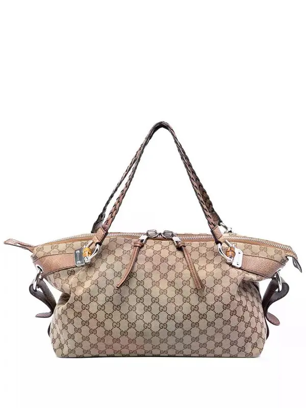 Gucci Medium Gg Canvas Bamboo Bar Tote Bag