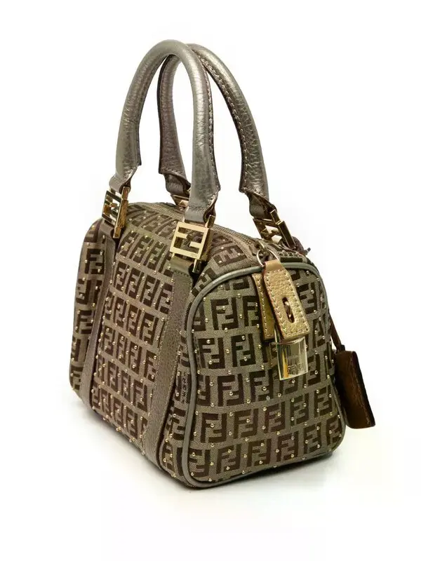 Fendi Mini Zucchino Canvas Forever Studded Bauletto Boston Bag