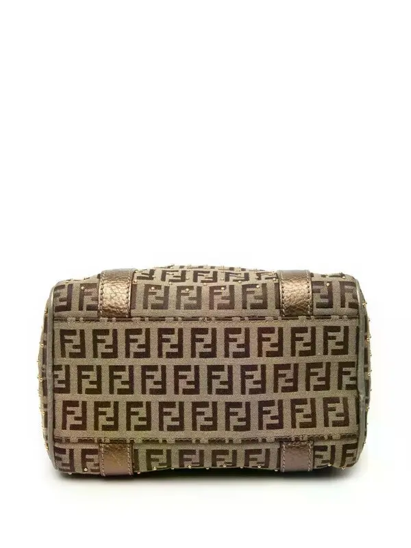 Fendi Mini Zucchino Canvas Forever Studded Bauletto Boston Bag