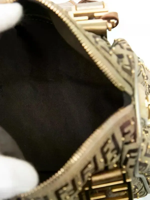 Fendi Mini Zucchino Canvas Forever Studded Bauletto Boston Bag