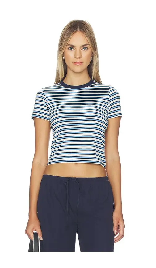 Joe's Jeans The Baby Tee Shirt In Blue - Ecru & Azure Stripe