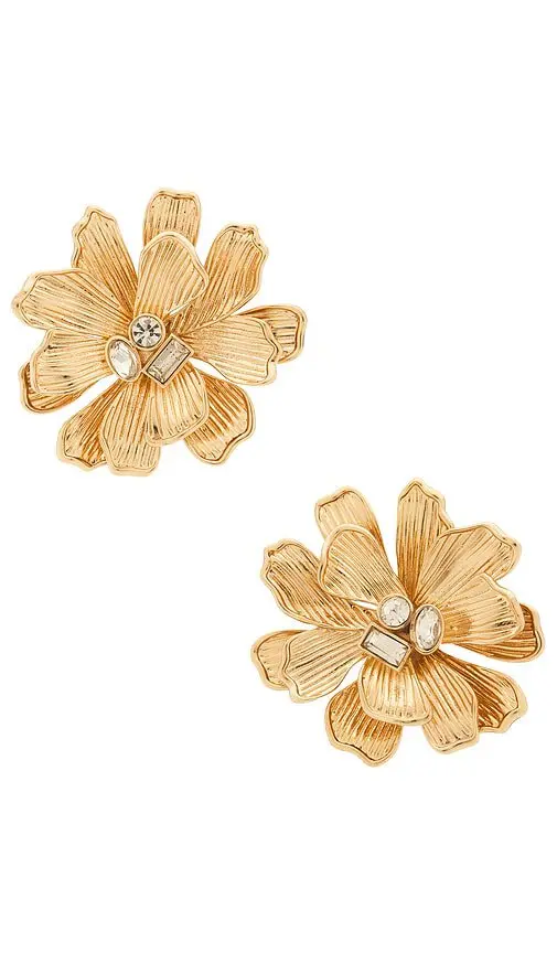 Baublebar Floral Statement Earrings In Gold Tone Metal With Crystal Embellishments - Clear