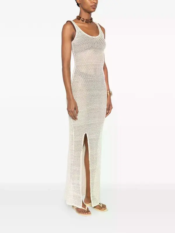 FROM BIKINI Crochet Knit Maxi Dress With Side Slit