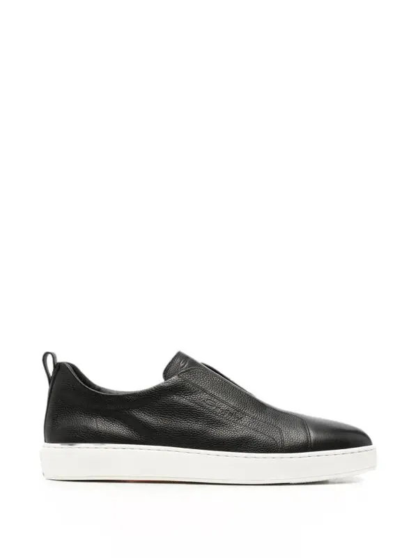 Santoni Victory Grained-leather Slip-on Sneakers