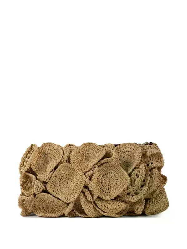Farm Rio Flower Appliqué Clutch Bag - Neutrals