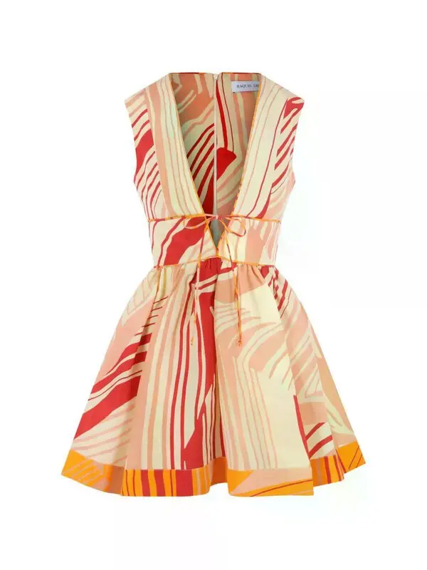 Raquel Diniz Abstract Print V-neck Mini Dress - Neutrals