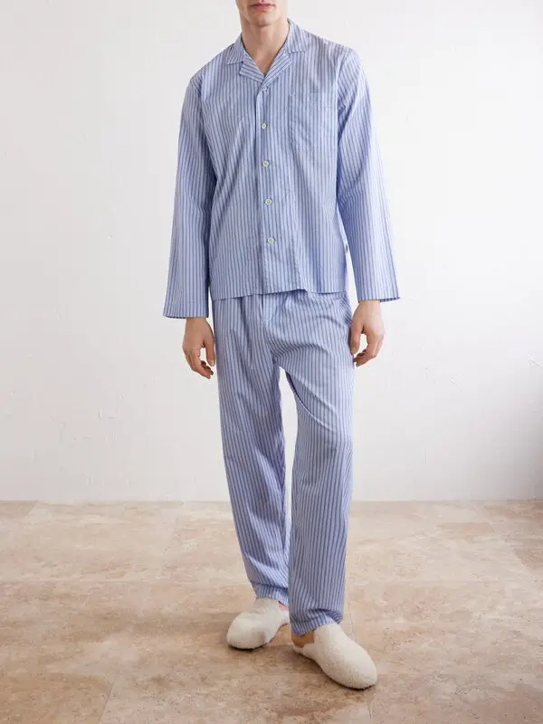 TEKLA Camp-collar Striped Organic Cotton Pyjama Shirt