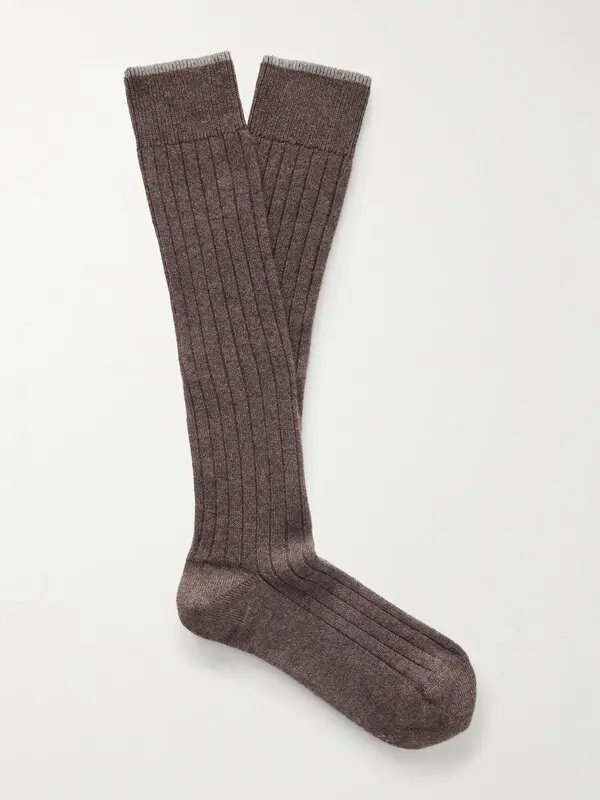 Brunello Cucinelli Ribbed Cashmere Knee-high Socks - Brown