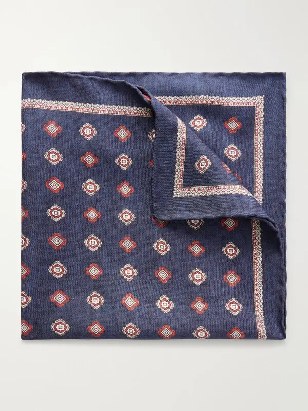 Brunello Cucinelli Printed Silk Pocket Square - Blue