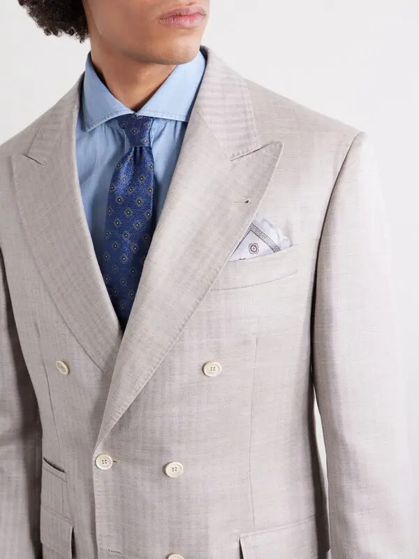 Brunello Cucinelli Printed Silk Pocket Square - Gray