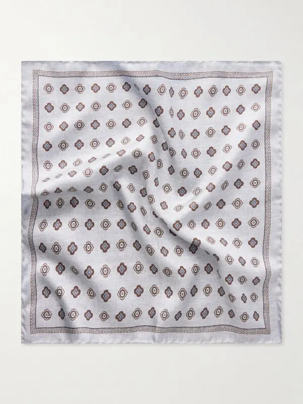 Brunello Cucinelli Printed Silk Pocket Square - Gray