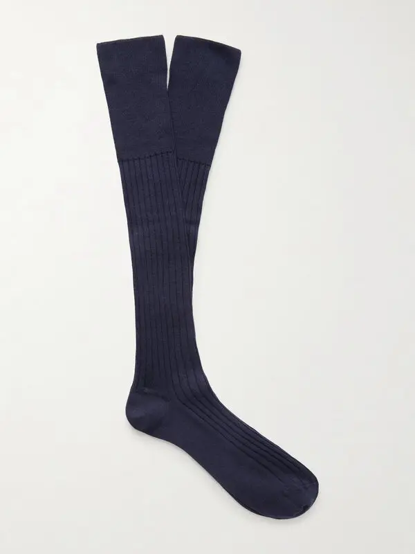 Brunello Cucinelli Ribbed Wool And Cashmere-blend Knee-high Socks - Blue