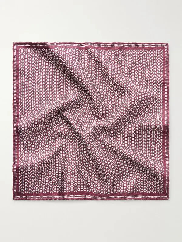 Brunello Cucinelli Printed Silk Pocket Square - Burgundy