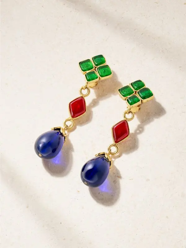 SUSAN CAPLAN Chanel Vintage 1994 Gold-plated Gripoix Crystal Clip Earrings - Multi