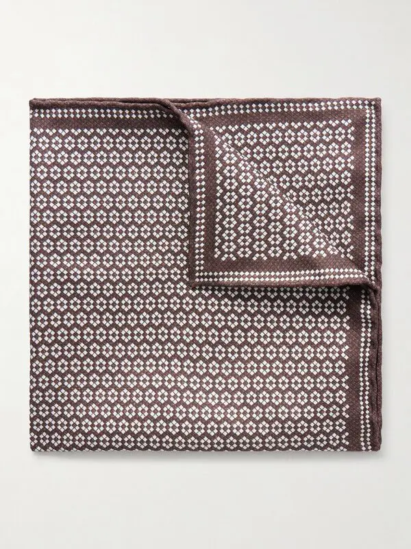 Brunello Cucinelli Printed Silk Pocket Square - Brown