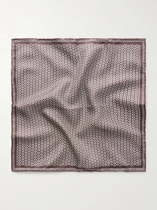 Brunello Cucinelli Printed Silk Pocket Square - Brown