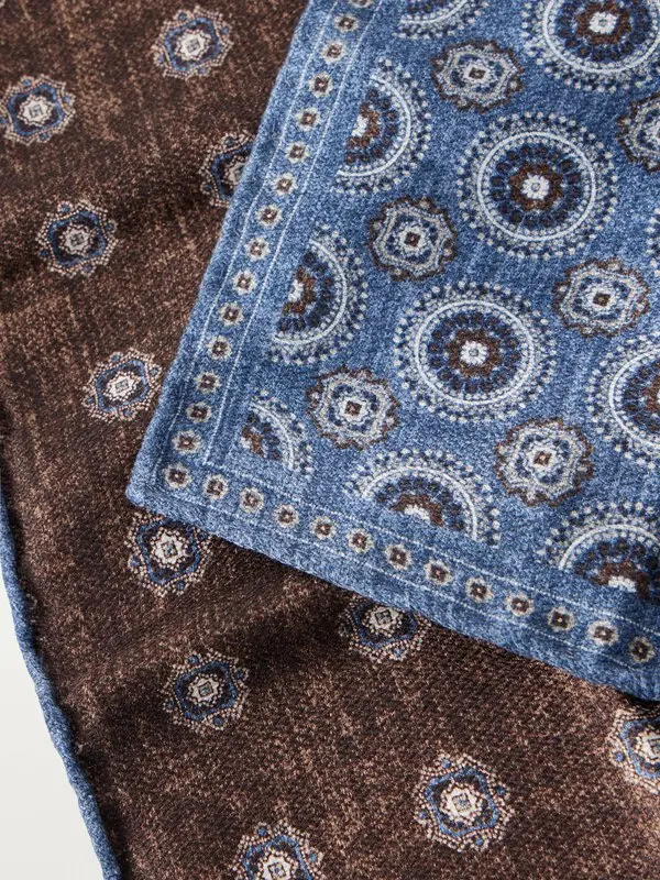 Brunello Cucinelli Printed Silk Pocket Square - Blue