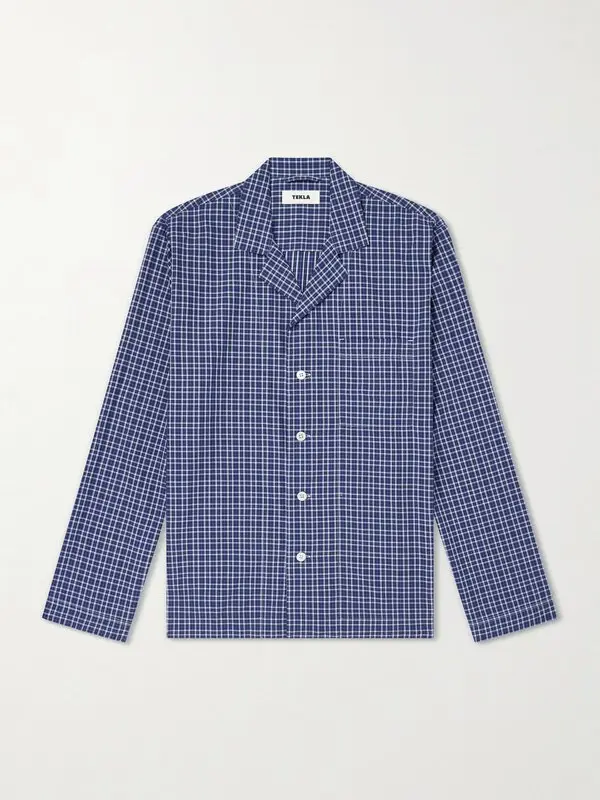 TEKLA Camp-collar Checked Organic Cotton Pyjama Shirt