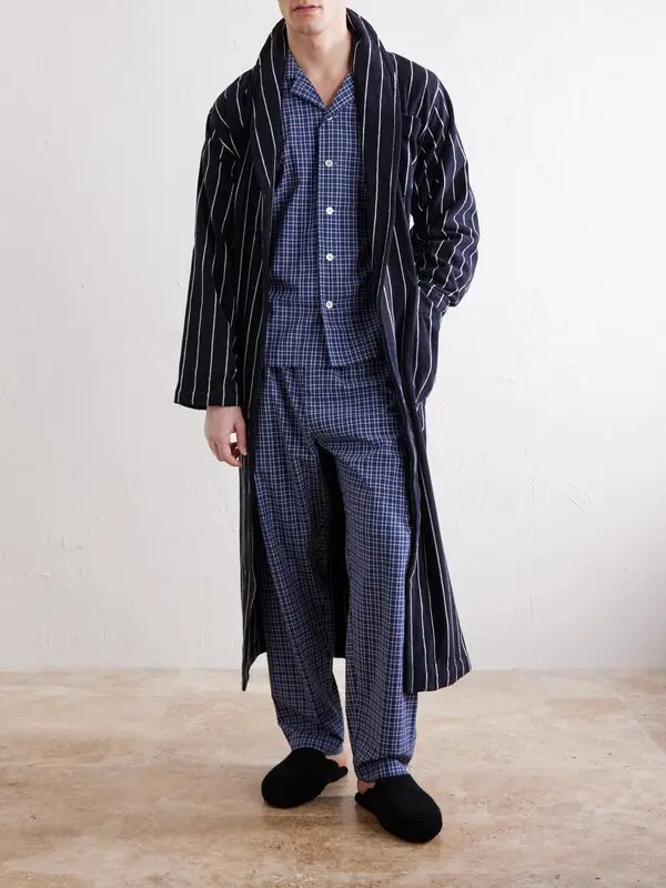 TEKLA Camp-collar Checked Organic Cotton Pyjama Shirt