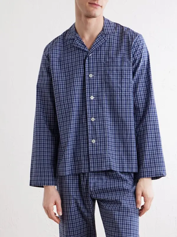 TEKLA Camp-collar Checked Organic Cotton Pyjama Shirt