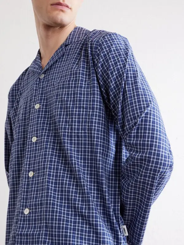 TEKLA Camp-collar Checked Organic Cotton Pyjama Shirt