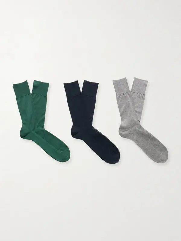 Falke No. 9 Finest Three-pack Ribbed Cotton-blend Socks - Multi