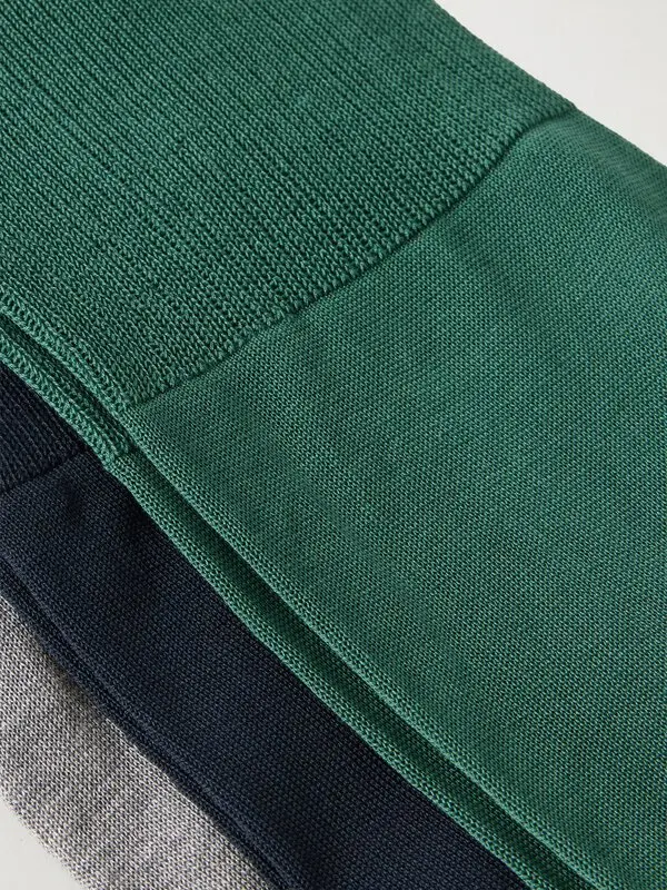 Falke No. 9 Finest Three-pack Ribbed Cotton-blend Socks