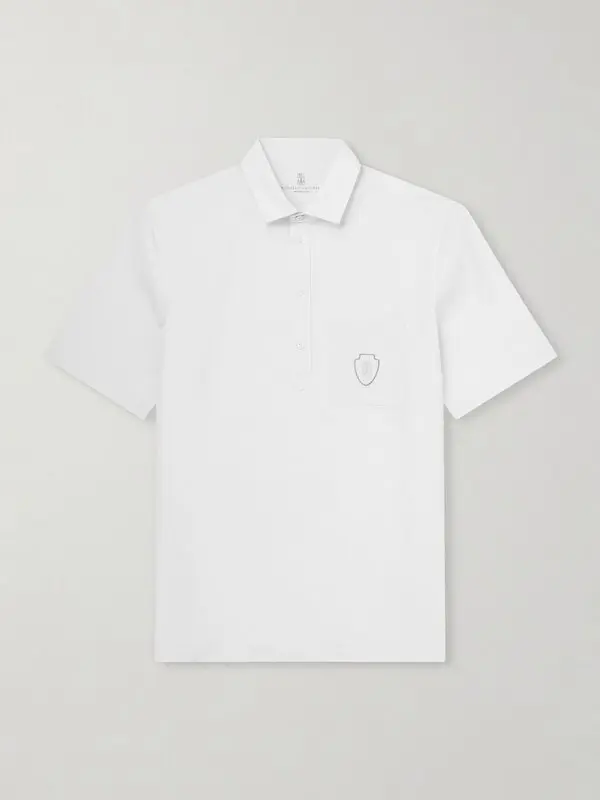 Brunello Cucinelli Logo-appliquéd Wool Polo Shirt - White