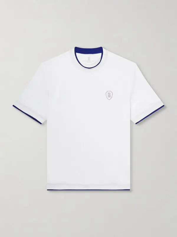 Brunello Cucinelli Logo-appliquéd Tech-jersey Tennis Shirt - White
