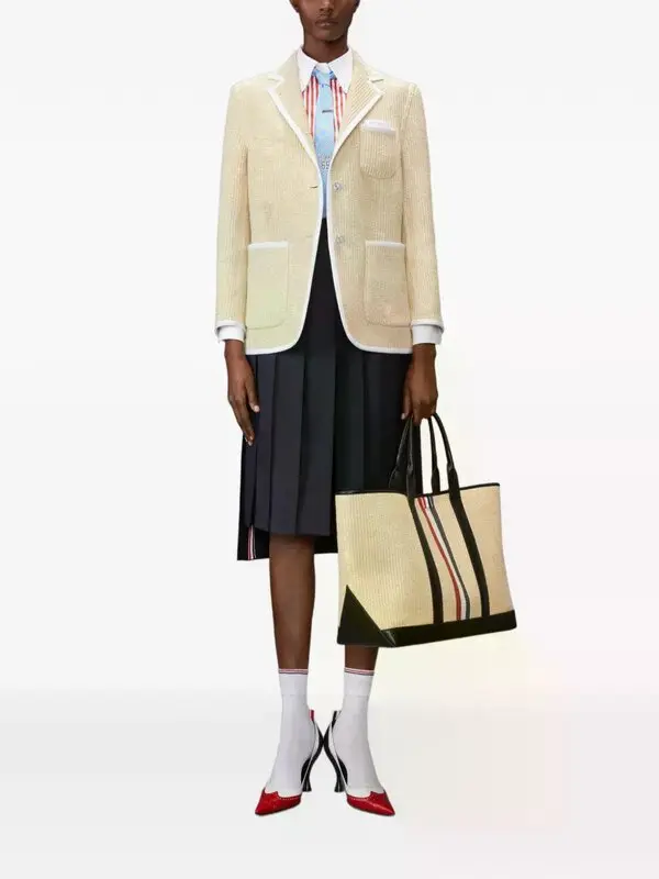 Thom Browne Raffia-effect Stripe Detail Blazer - Neutrals